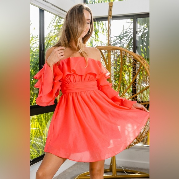 BiBi | Dresses | Bibi Off Shoulder Layered Long Sleeve Ruched Dress ...